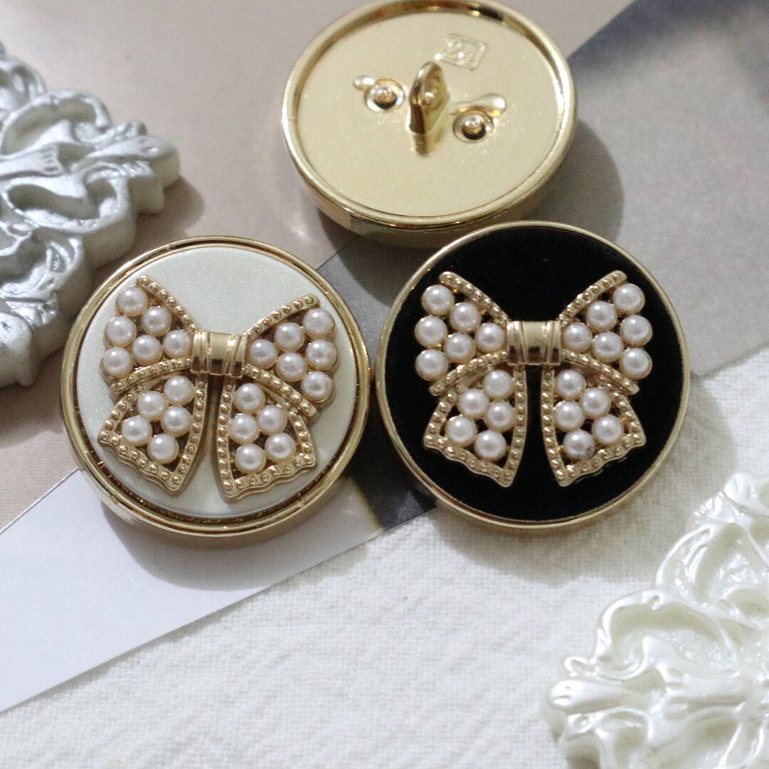 24mm Metal Shank Buttons, Pearl Buttons, Gold Rosette, Gold Bow Knot ...