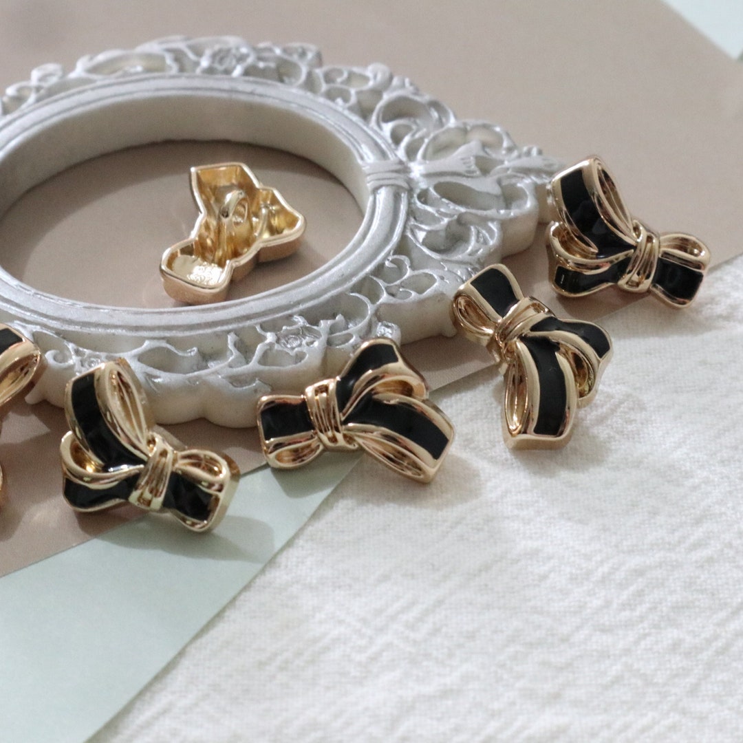 18mm Metal Shank Button, Rosette, Bow Knot Button, Black Enamel and ...