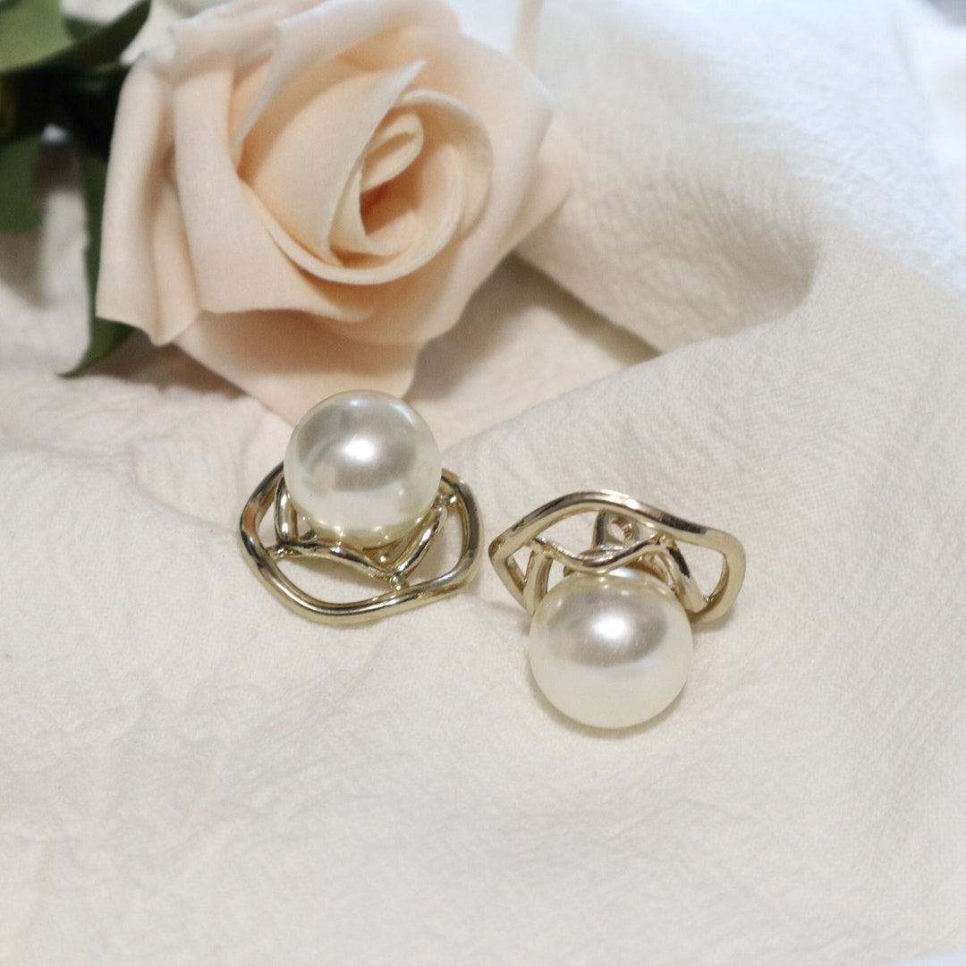 22mm Metal Shank Buttons, Vintage Style, Metal, Gold, Faux Pearl ...