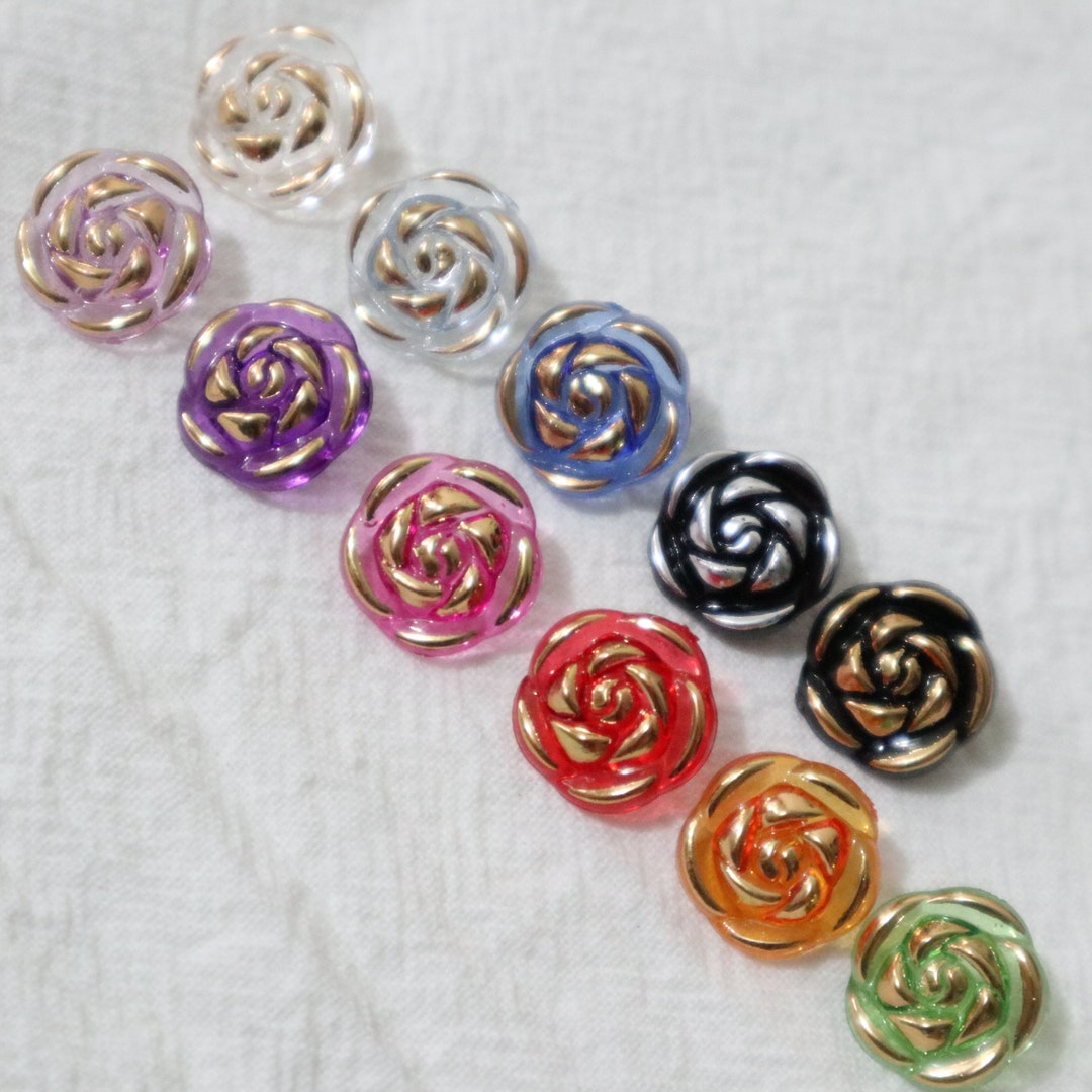 20 Pcs 13mm Plastic Shank Flower Buttons, Transparent, Blue, Purple ...