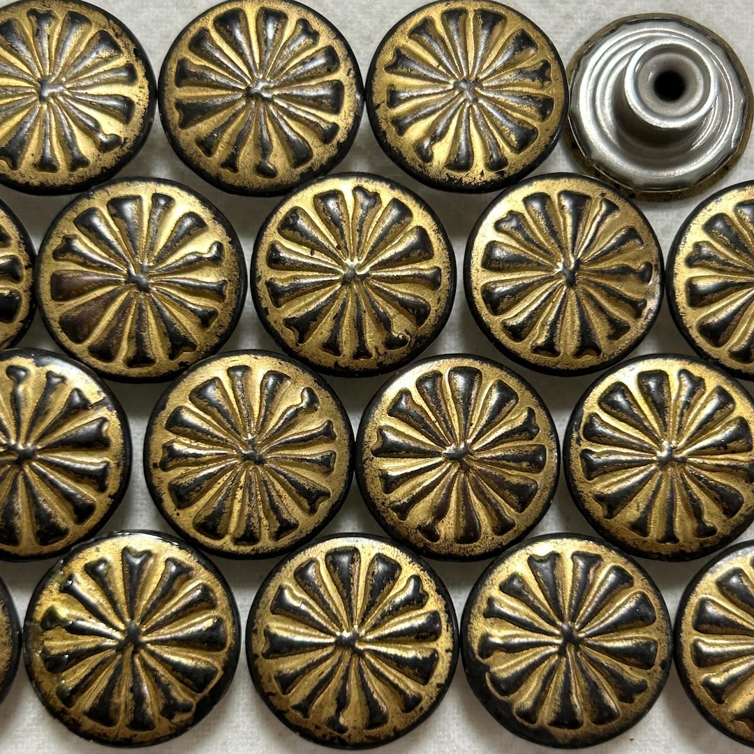 17mm Metal Jean Buttons (10 Sets), Antique Gold Radial Pattern Buttons, No Sew, Jean Tacks ...
