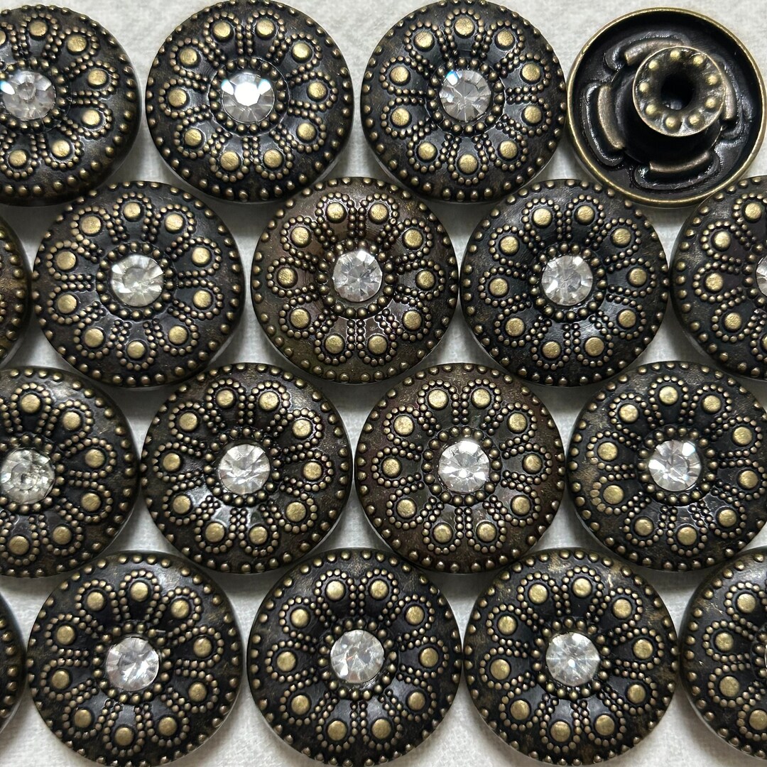 17mm Metal Jean Buttons (10 Sets), No Sew, Jean Tacks, Rivet Buttons, Rhinestone, Bronze Buttons ...