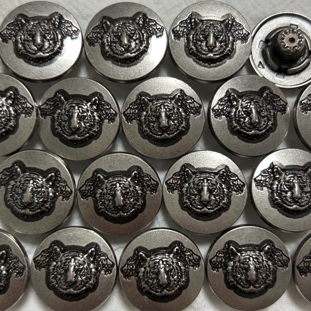 20mm Metal Jean Buttons (10 Sets), Silver Tiger Jean Buttons, No Sew ...