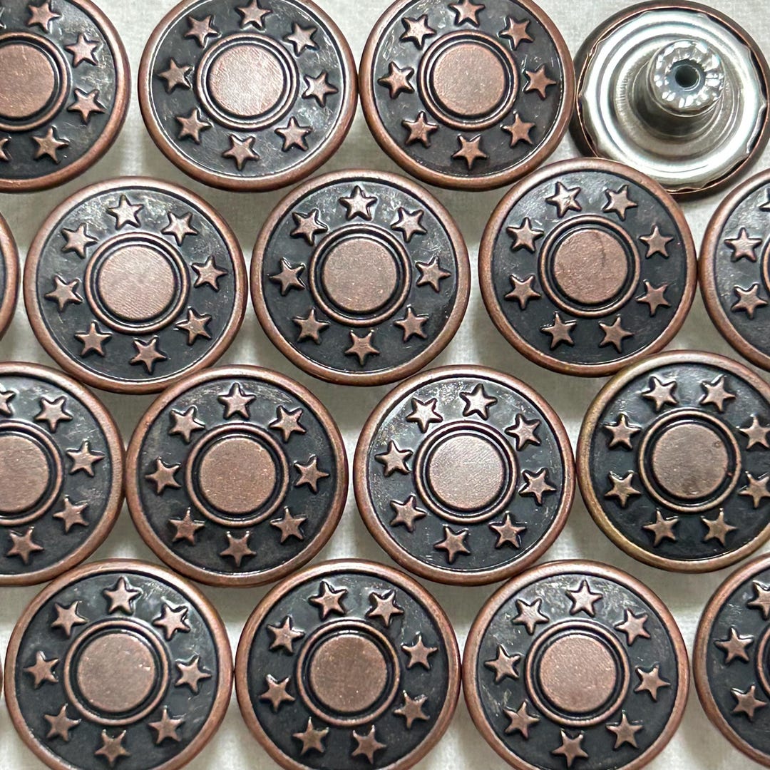 17mm Metal Jean Buttons (10 Sets), Bronze Star Jean Tacks, No Sew ...