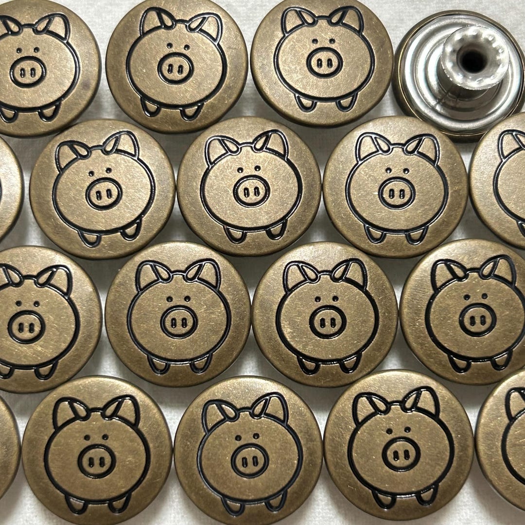 17mm Metal Jean Buttons (10 Sets), Cute Pig Buttons, No Sew, Jean Tacks ...