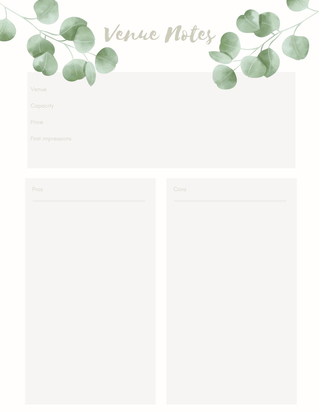 Eucalyptus Wedding Venue Notes - Etsy