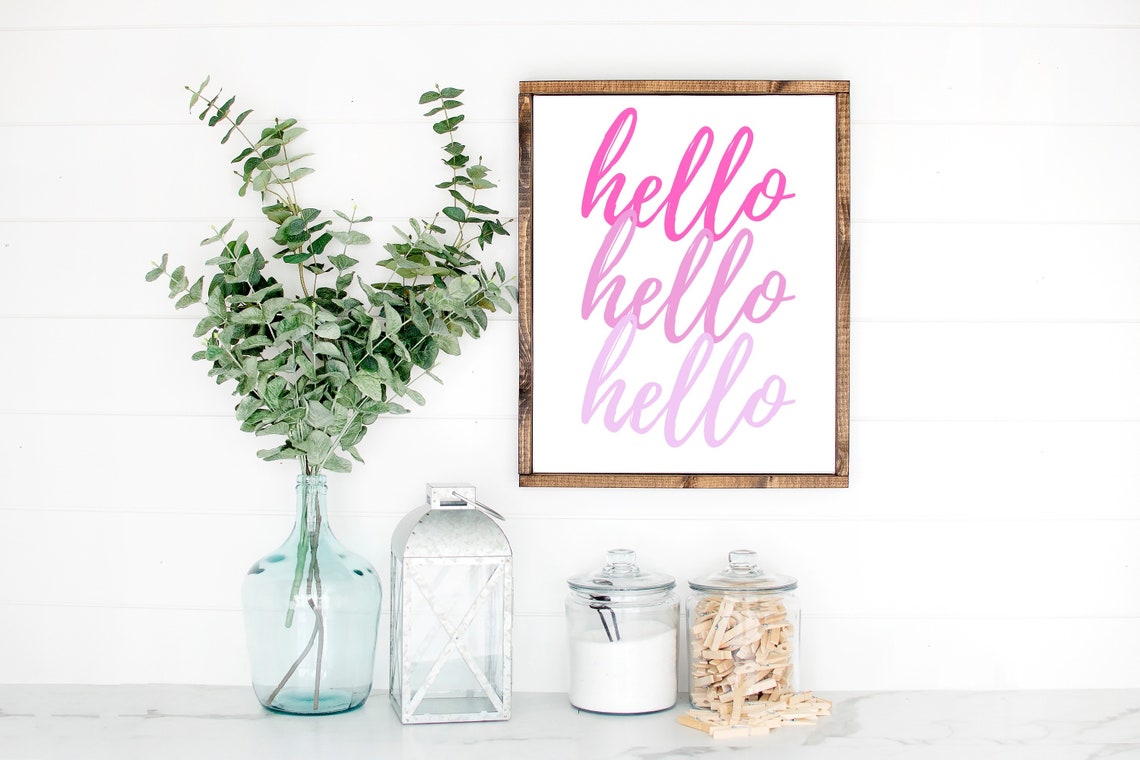 Pink Hello Wall Decor Nursery Decor Digital Download Wall Art 5x7 8x10 ...