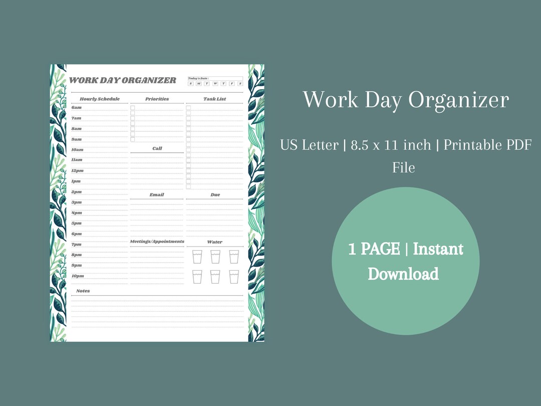Work Day Organizer, Printable Planner, 8.5 X 11 Inch (PDF Download) - Etsy