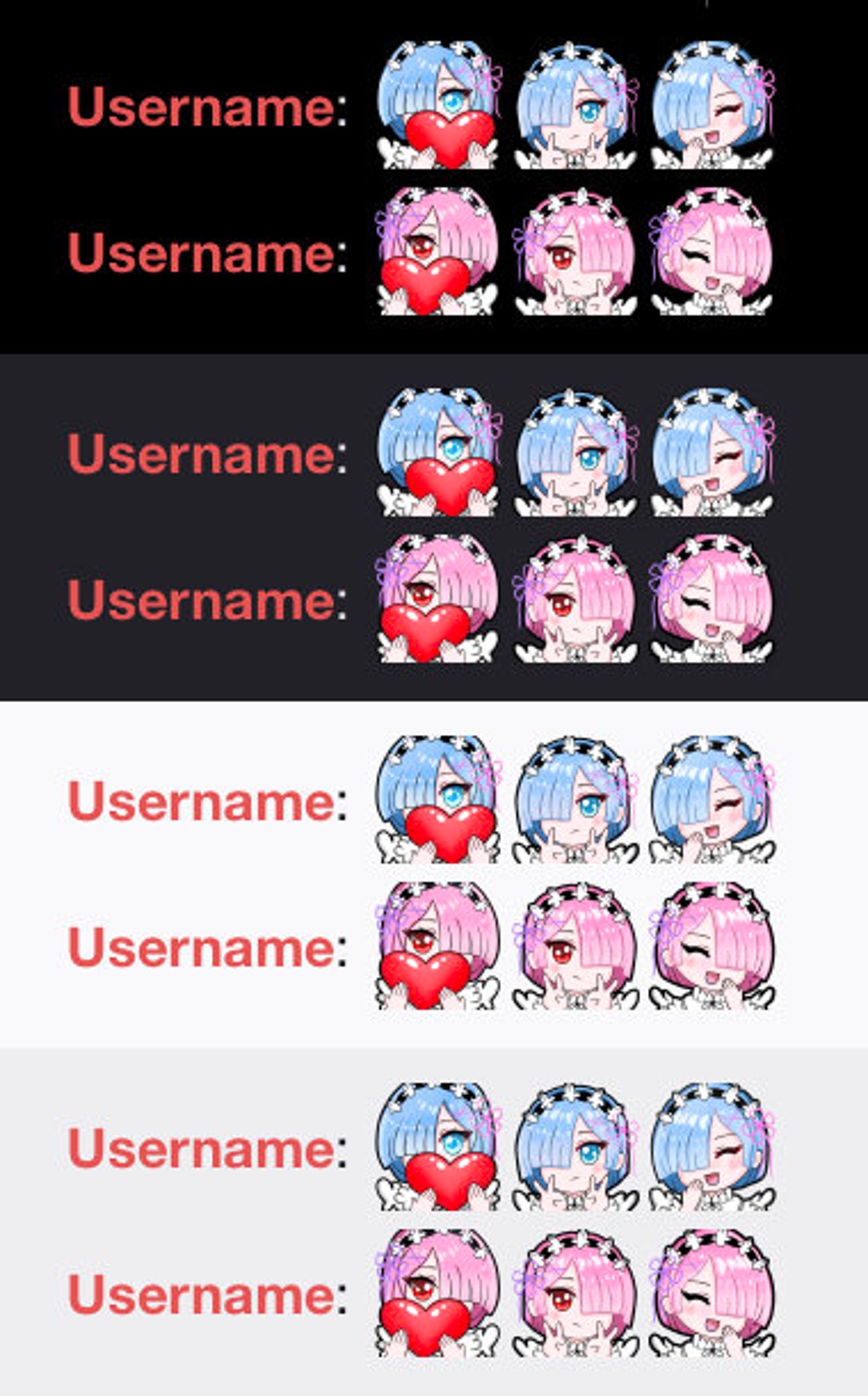 Rem and Ram Discord/ Twitch Emotes Re: Zero | Etsy