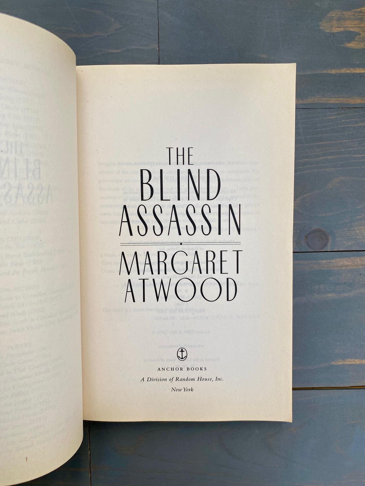 The Blind Assassin by Margaret Atwood - Etsy