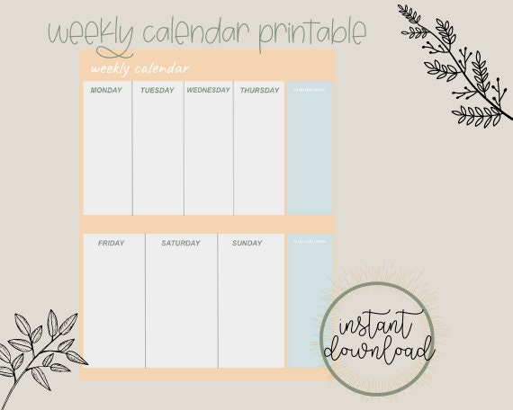 Weekly Calendar Digital Printable Weekly Calendar Digital - Etsy