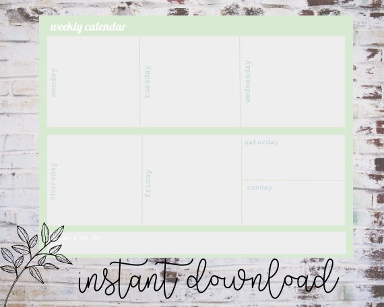 Weekly Calendar Digital Printable, Weekly Calendar Pdf - Etsy UK