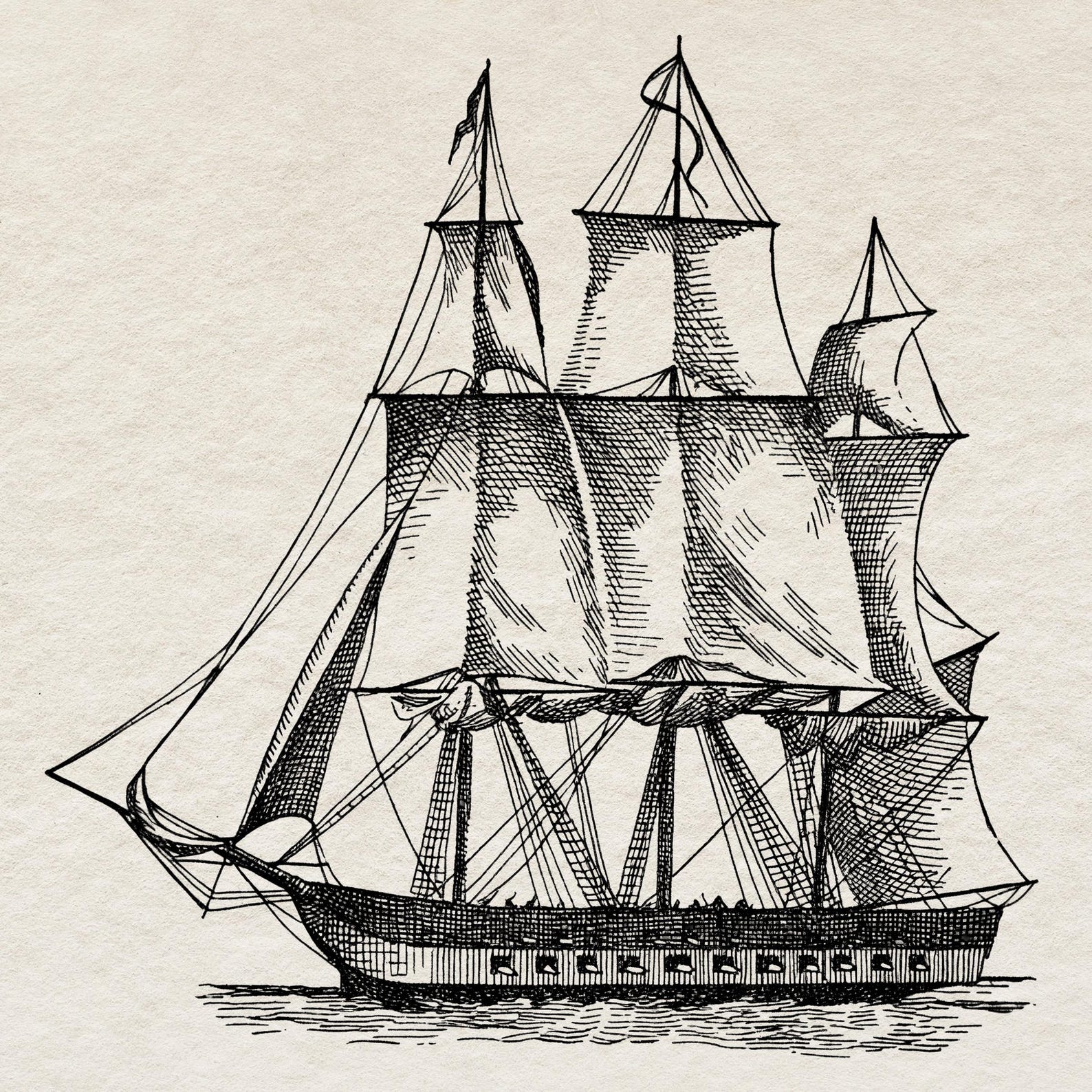 Vintage Frigate Ship Clipart: Antique Warship Drawing (PNG File, 8x10in ...