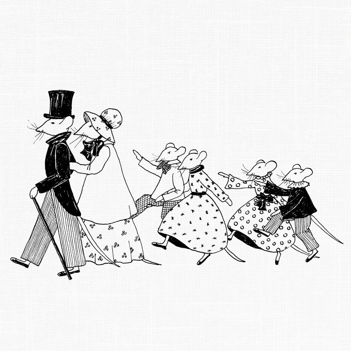 Cute Mouse Family Clipart Digital Image, Vintage Pen and Ink Drawing ...