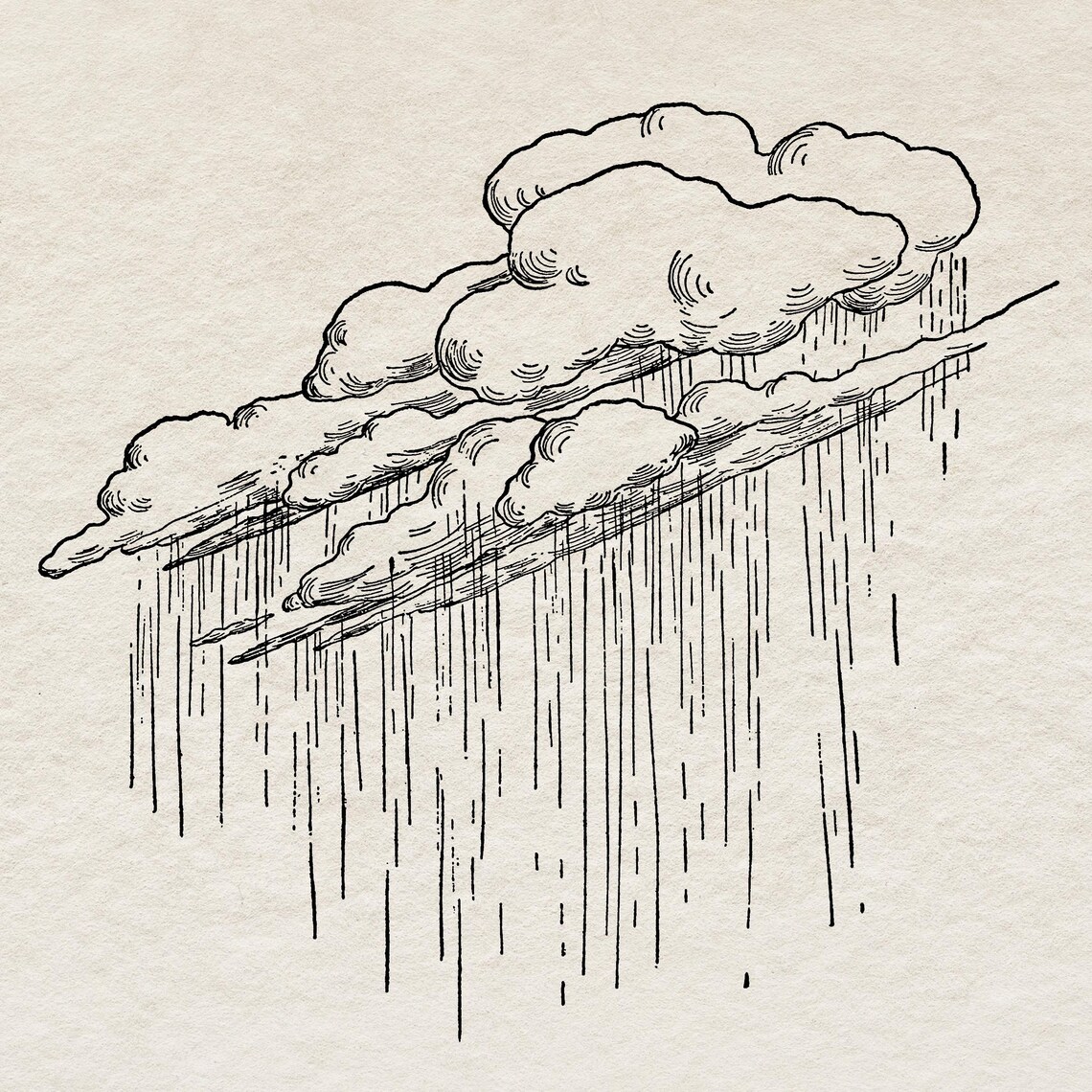Clouds and Rain Clipart Digital Image, Printable Vintage Weather ...