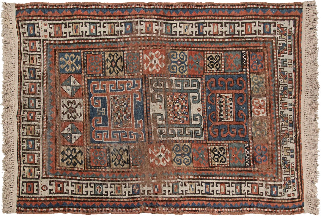 Pre-1900 Rare Tribal Antique Caucasian Kazak Rug Pinwheel Caucasian Rug ...