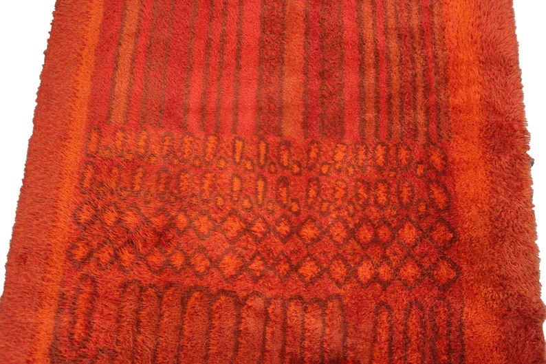 Vintage High Pile Scandinavian Rya Rug Geometric Handmade Large 6x10 ...