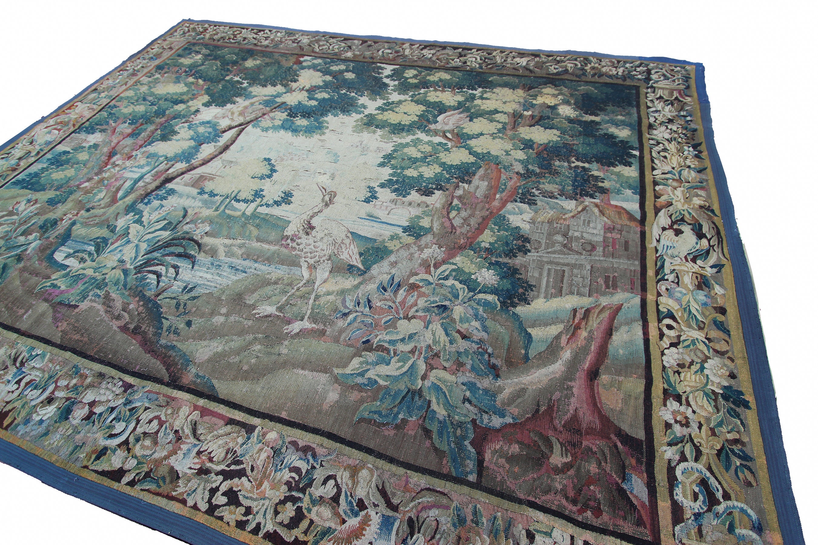 Early 18th Century Flemish Antique Tapestry Verdure Wool & Silk Rug Handmade 10x13 Green Rug ...