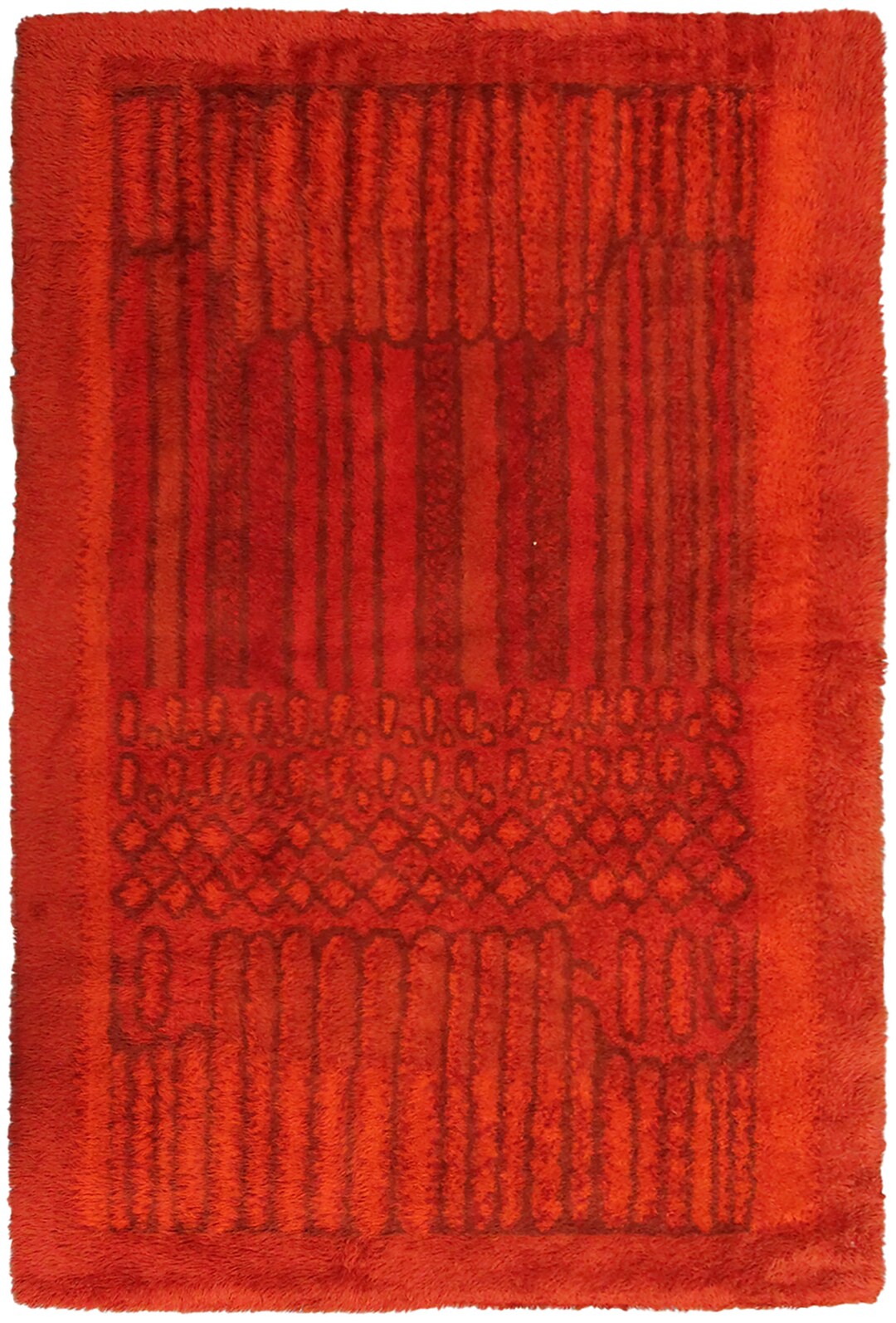 Vintage High Pile Scandinavian Rya Rug Geometric Handmade Large 6x10 ...