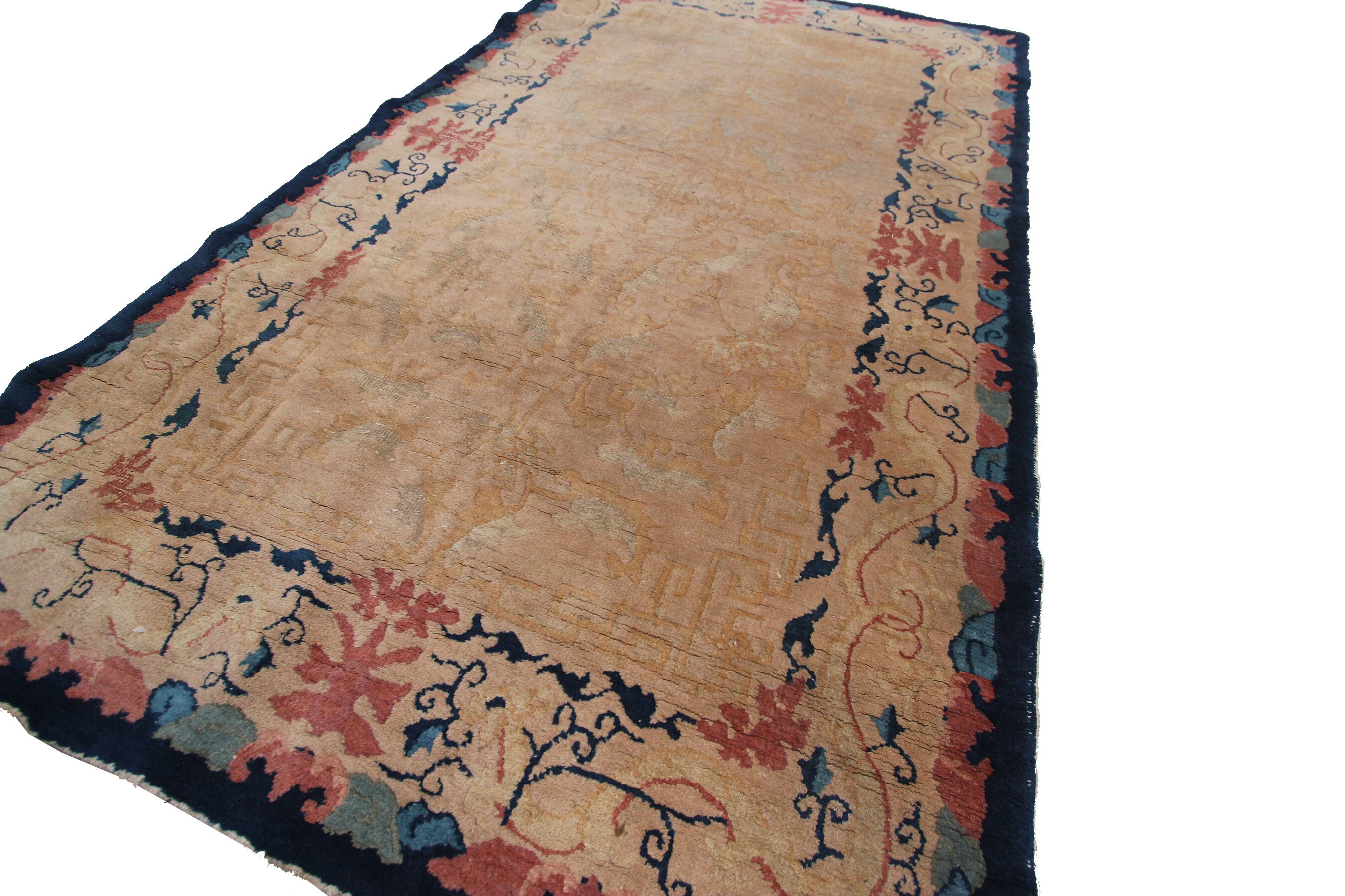 Rare Antique Art Deco Chinese Rug Handmade Abstract 4x7 Beige Rug 132cm ...