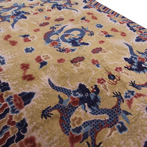 Antique Chinese Rug Ningshia Rare 5 Paw Dragon Antique Art Deco Rug ...