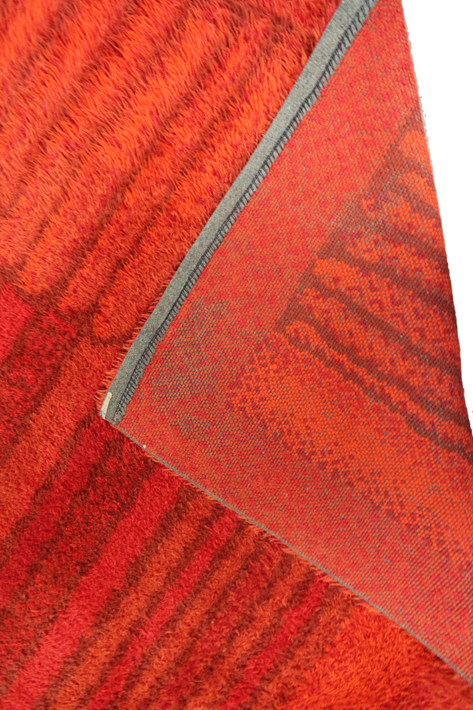 Vintage High Pile Scandinavian Rya Rug Geometric Handmade Large 6x10 ...