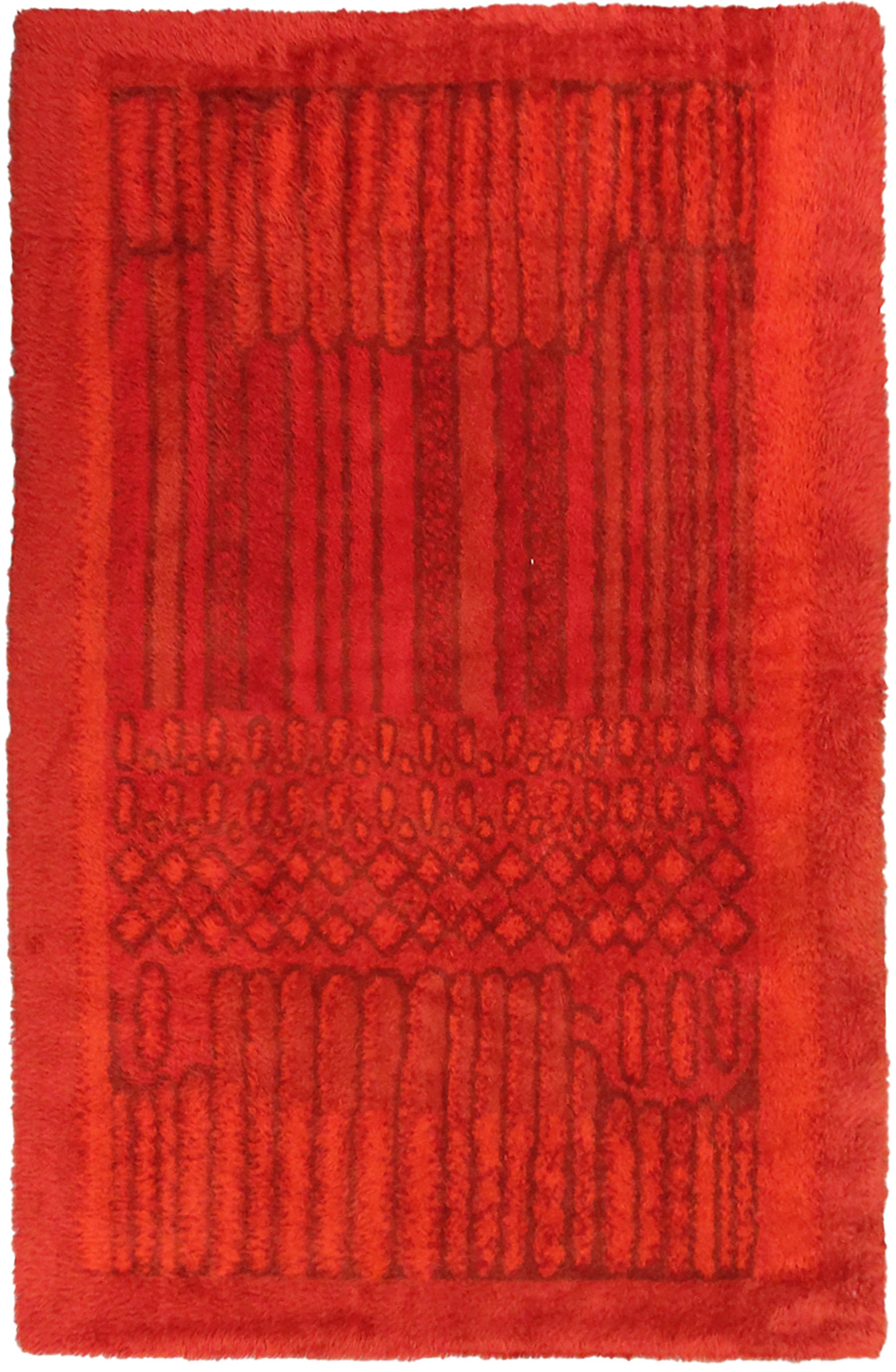 Vintage High Pile Scandinavian Rya Rug Geometric Handmade Large 6x10 ...