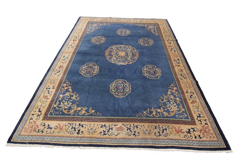 Antique Peking Chinese Art Deco Rug Handmade 9X12 Blue Rug 274cm X ...