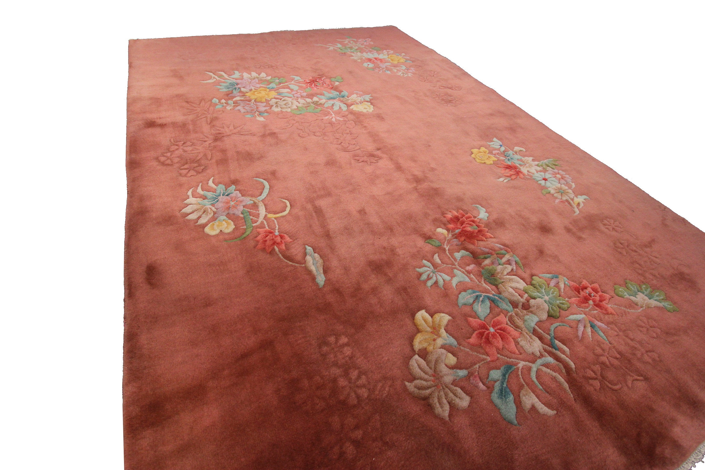 Rare Antique Art Deco Chinese Rug Handmade 6X9 Pink Rug 178cm X 262cm ...