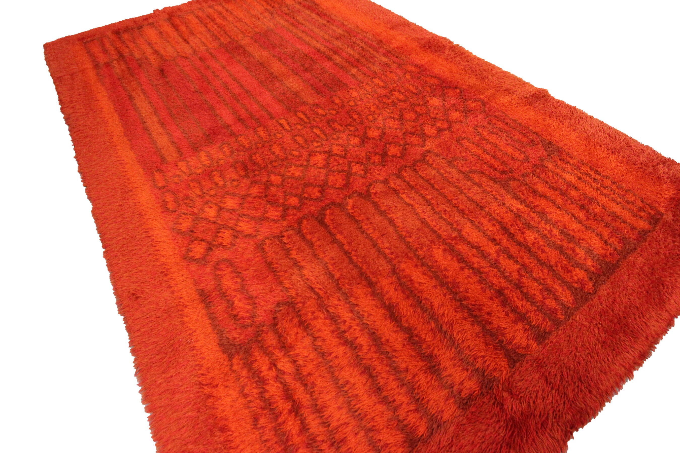 Vintage High Pile Scandinavian Rya Rug Geometric Handmade Large 6x10 ...