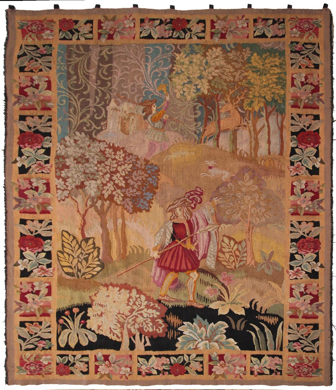 Rare Antique French Tapestry Pictorial Woodsman Antique Verdure ...