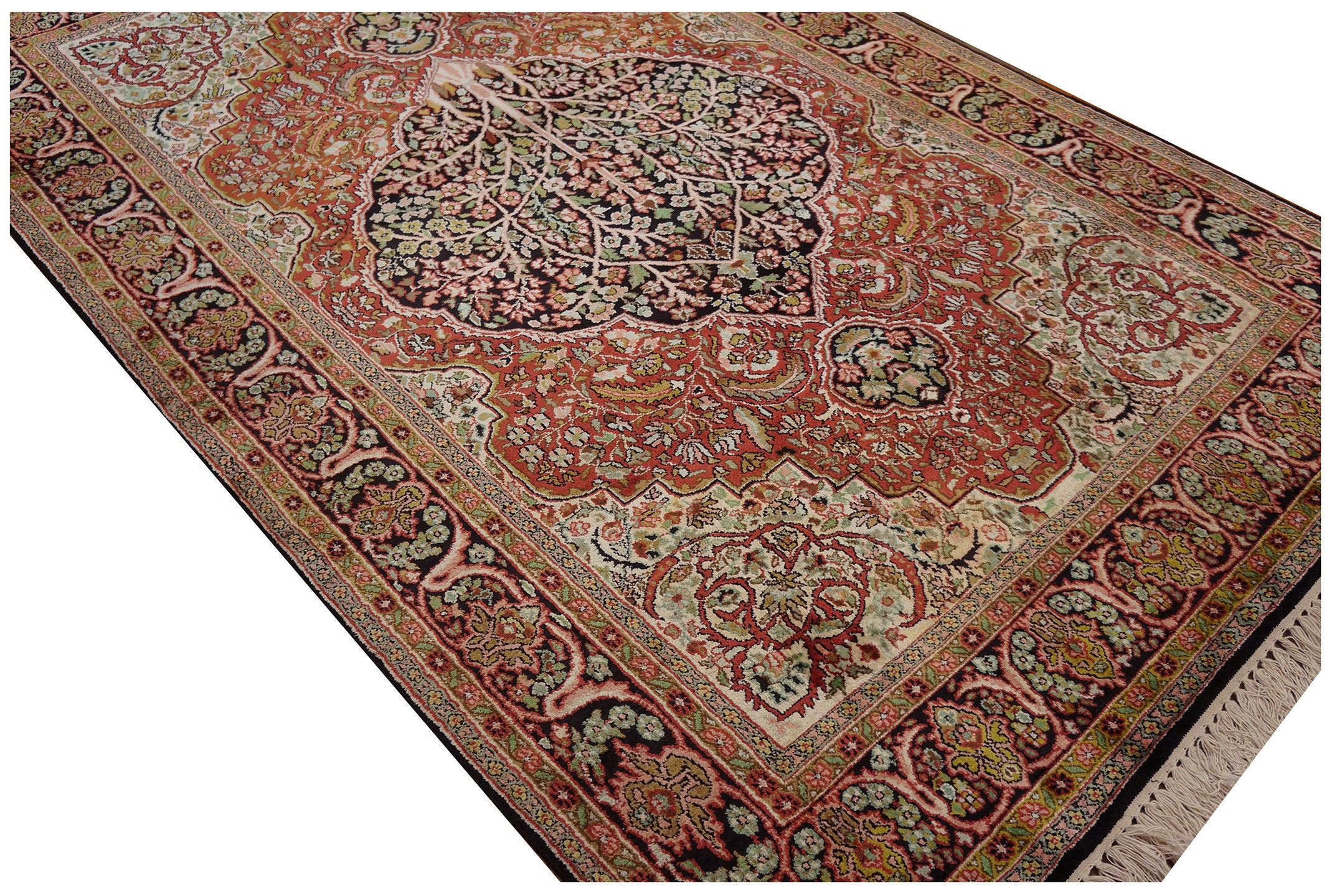 Vintage Rare Fine Silk Rug Handmade Tree of Life Quality 4x7 Red Rug ...