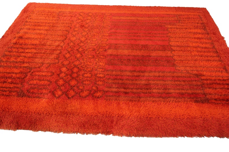 Vintage High Pile Scandinavian Rya Rug Geometric Handmade Large 6x10 ...