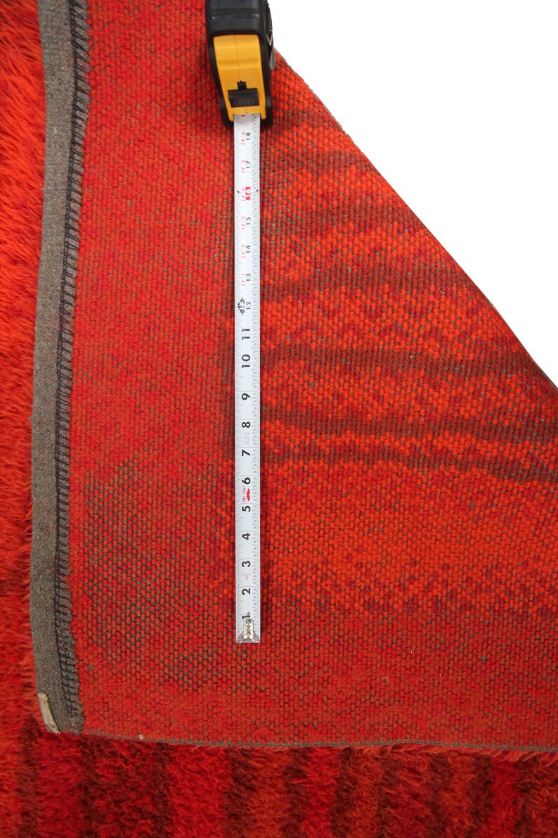 Vintage High Pile Scandinavian Rya Rug Geometric Handmade Large 6x10 ...