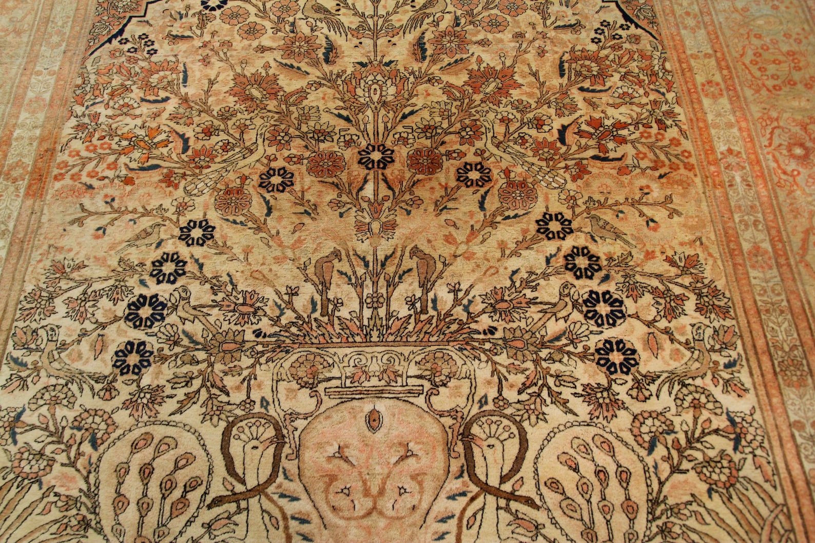 Fine Rare Antique Traditional Rug Handmade Vase Lions Birds 7x10 Beige ...