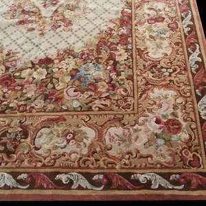 Vintage French Savonnerie Rug Wool Pile Aubusson Handmade 10X14 Beige ...