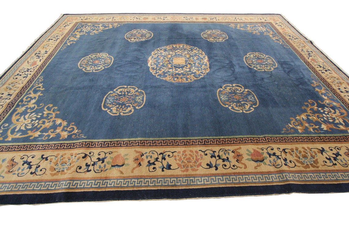 Antique Peking Chinese Art Deco Rug Handmade 9X12 Blue Rug 274cm X ...