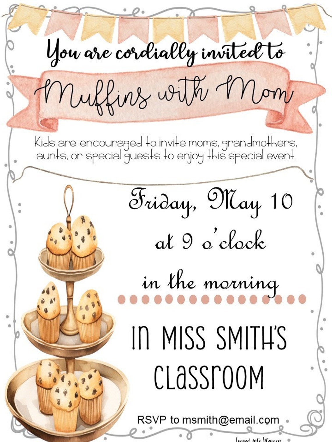Muffins With MOM Invitations Envelopes Digital Mother's Day Party ...