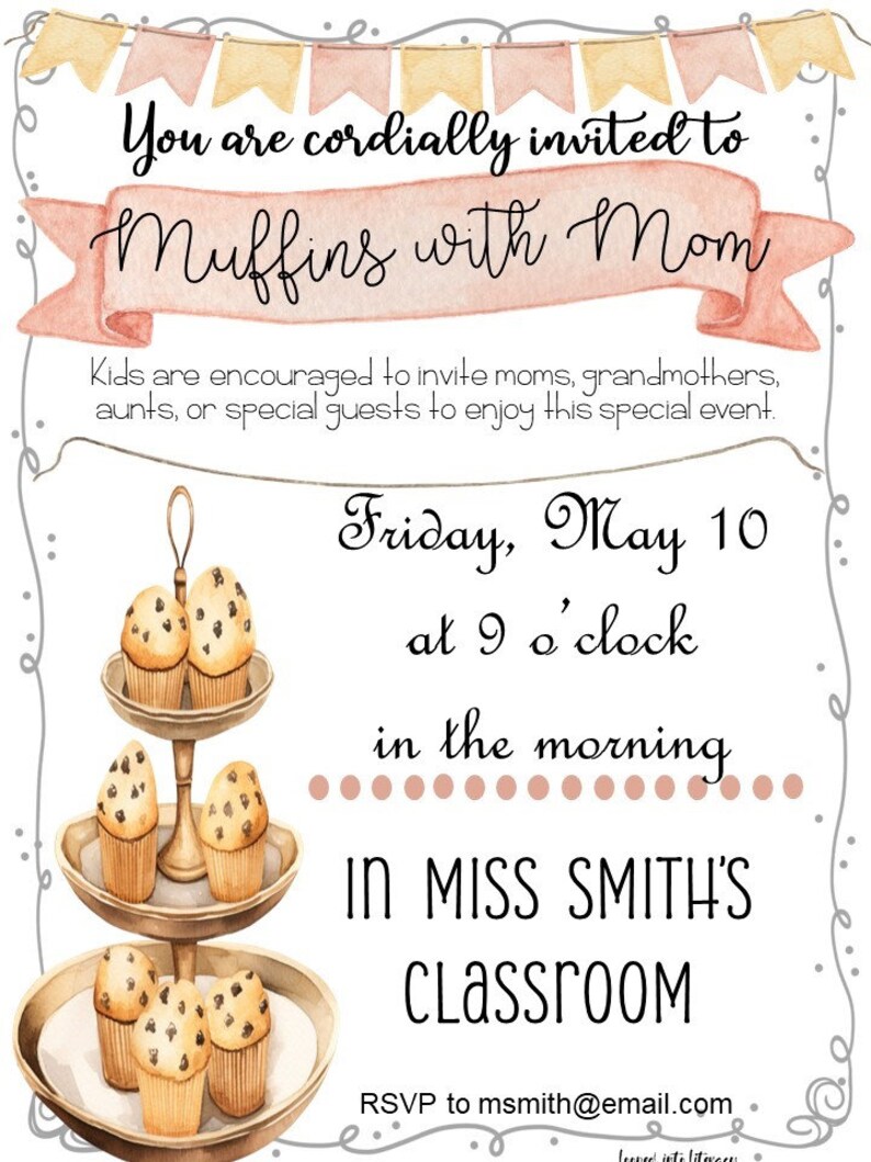Muffins With MOM Invitations Envelopes Digital Mother's Day Party ...