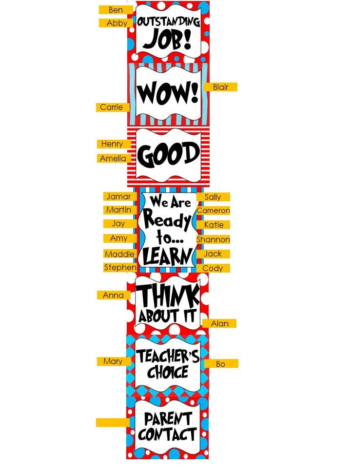 Dr. Seuss Inspired Clip Chart and Monthly Behavior Charts With Editable ...