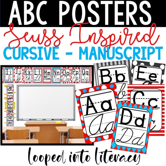 Dr. Seuss Inspired ABC Alphabet Posters Manuscript and Cursive - Etsy ...