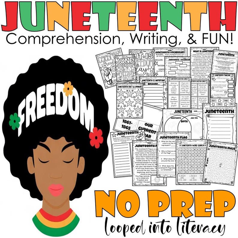 JUNETEENTH No Prep Coloring Reading Pack Activities Literacy Writing ...