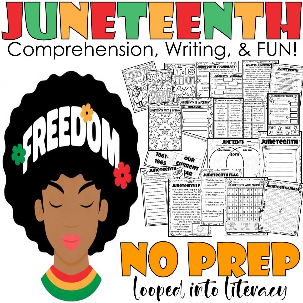 JUNETEENTH No Prep Coloring Reading Pack Activities Literacy Writing ...