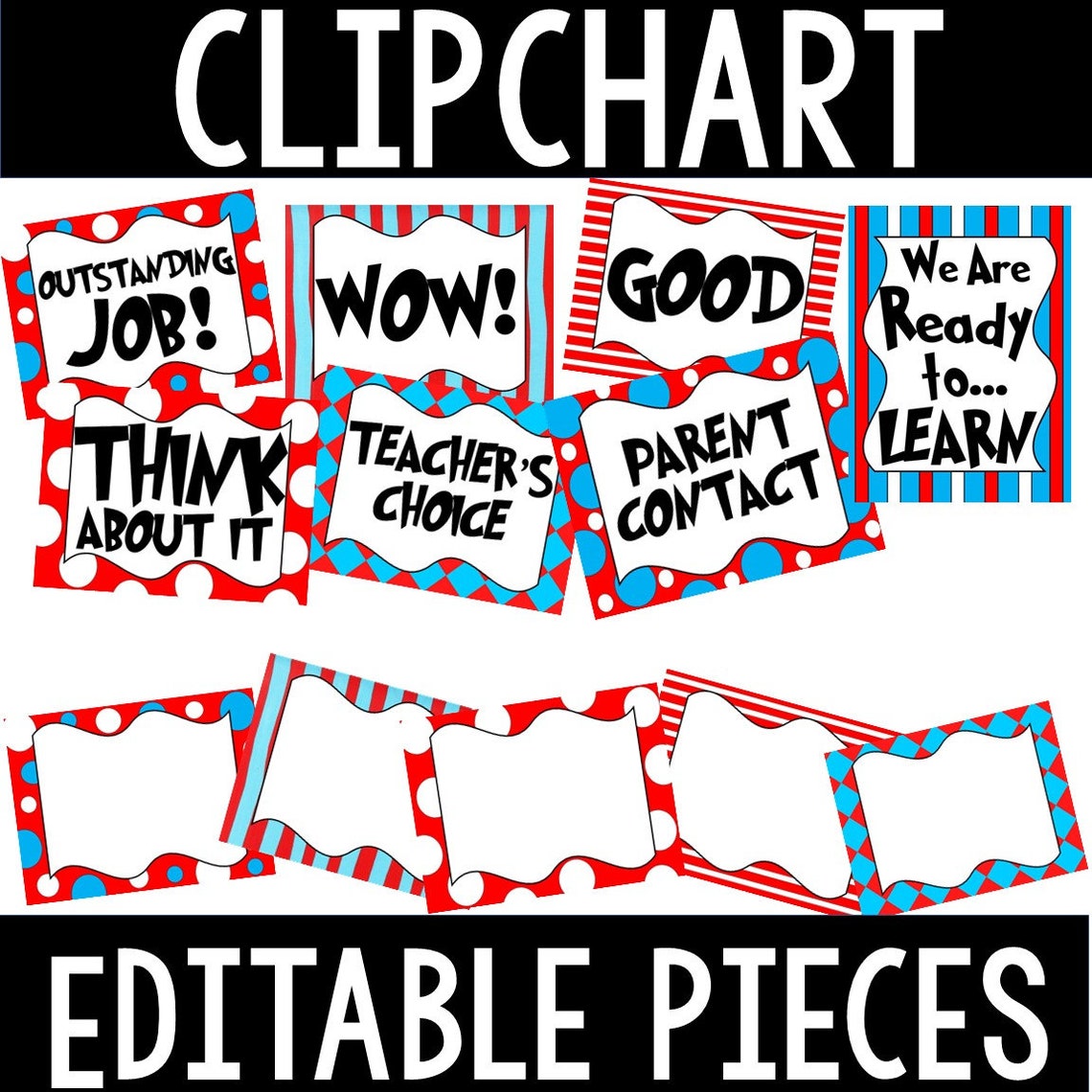 Dr. Seuss Inspired Clip Chart and Monthly Behavior Charts With Editable ...