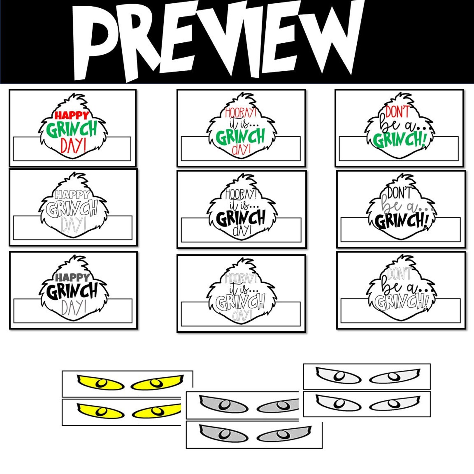 GRINCH Day Hats Craft - Etsy