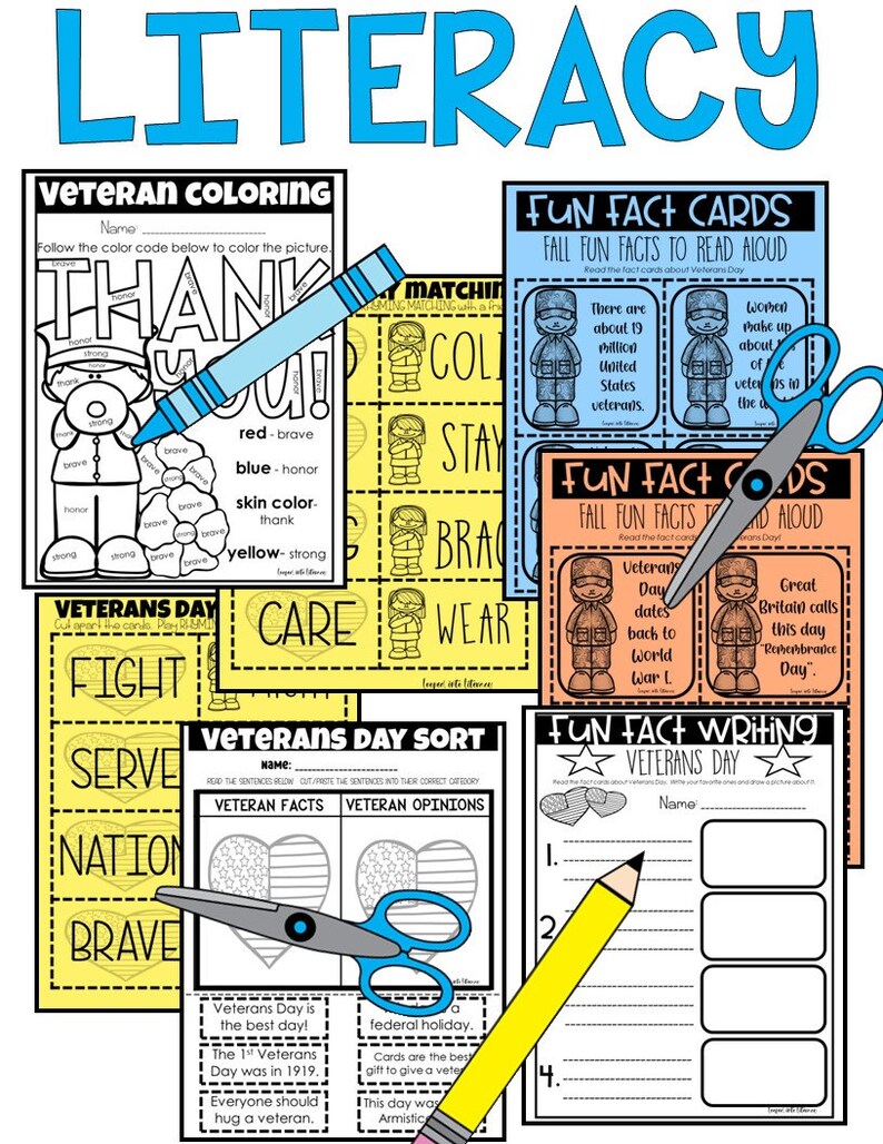Veterans Day Printables Reading Craft Bingo Writing Literacy Games and ...