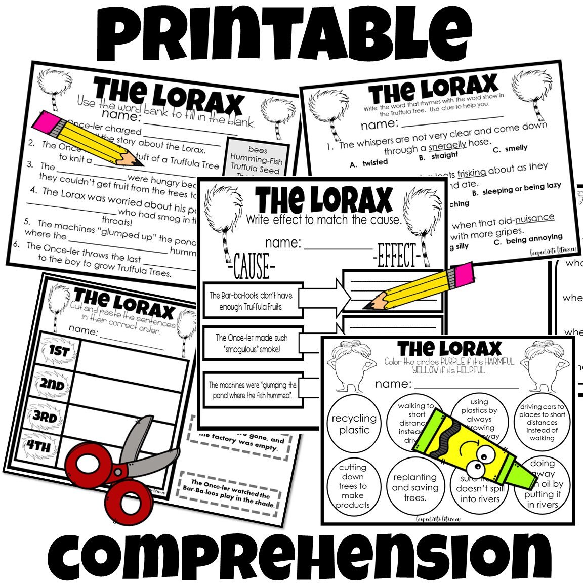 The LORAX Book Study Printables Reading Writing Digital No Prep Great ...