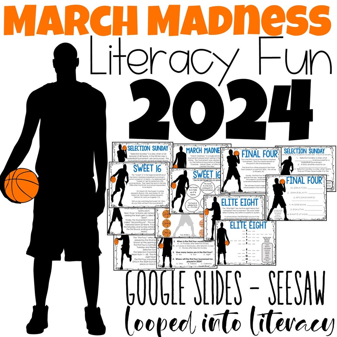 March Madness FUN Literacy Pages Word Search Questions Reading Word ...