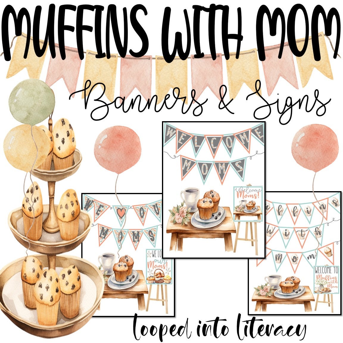Muffins With Mom Mother's Day Banners and Signs Two Sizes Party ...