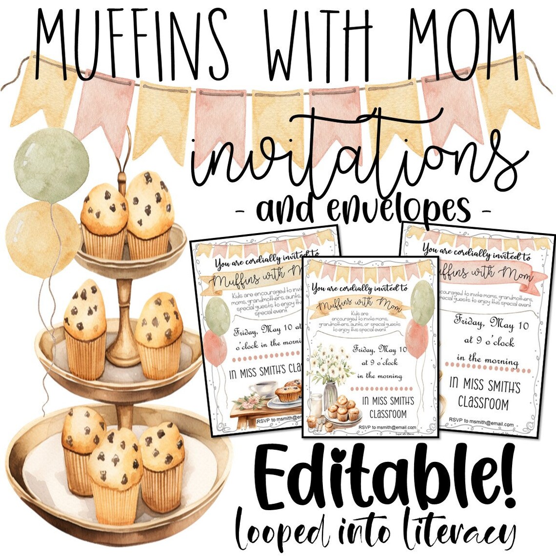 Muffins With MOM Invitations Envelopes Digital Mother's Day Party ...